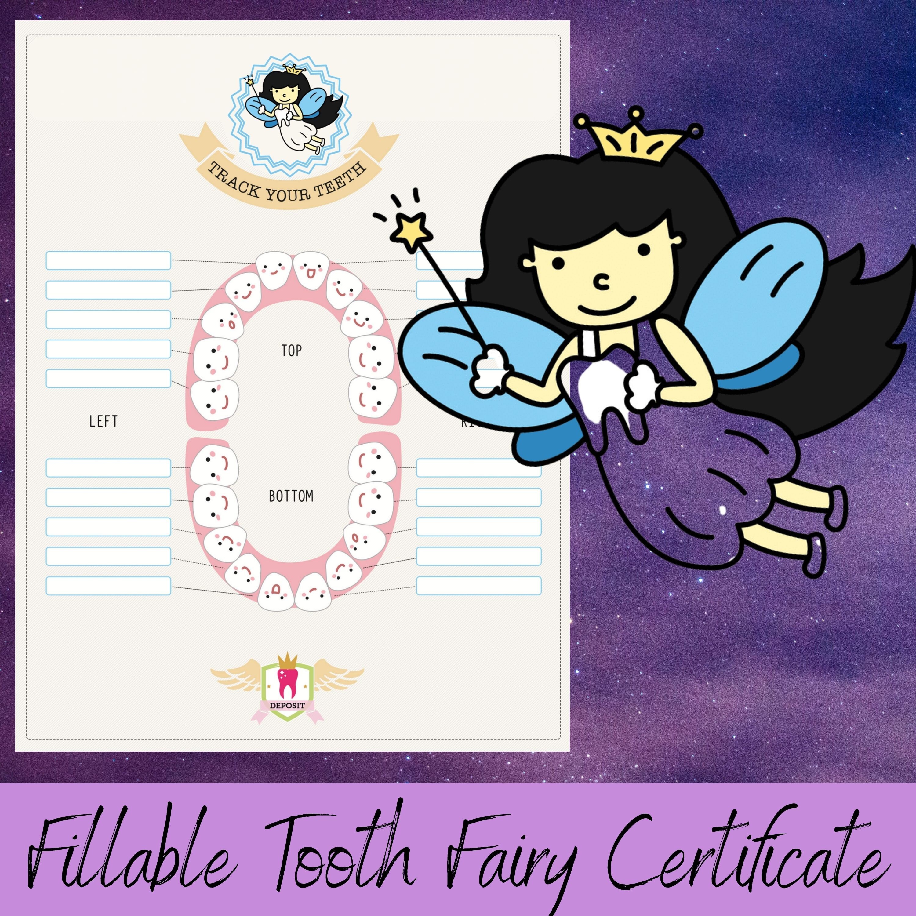 Tooth Fairy Receipt Editable, Printable Certificate Tooth Record Chart ...