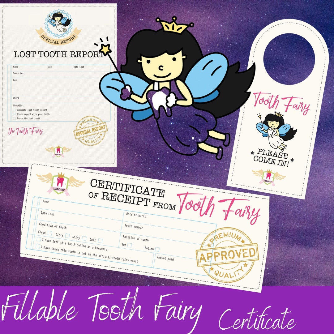 Tooth Fairy Receipt Editable, Printable Certificate Tooth Record Chart ...