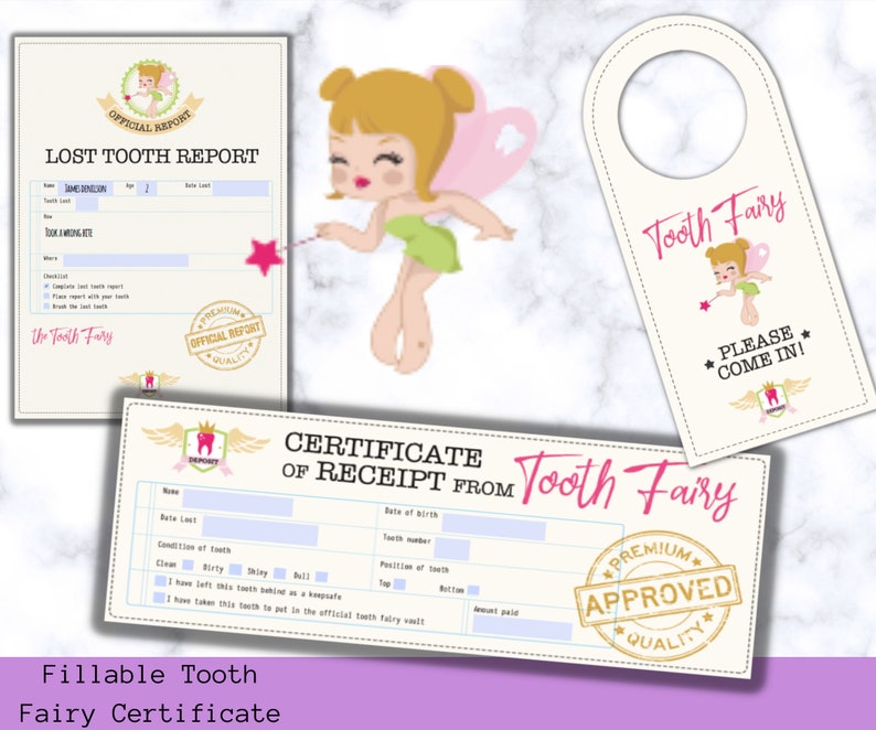 Tooth Fairy Receipt Editable, Printable Certificate Tooth Record Chart ...