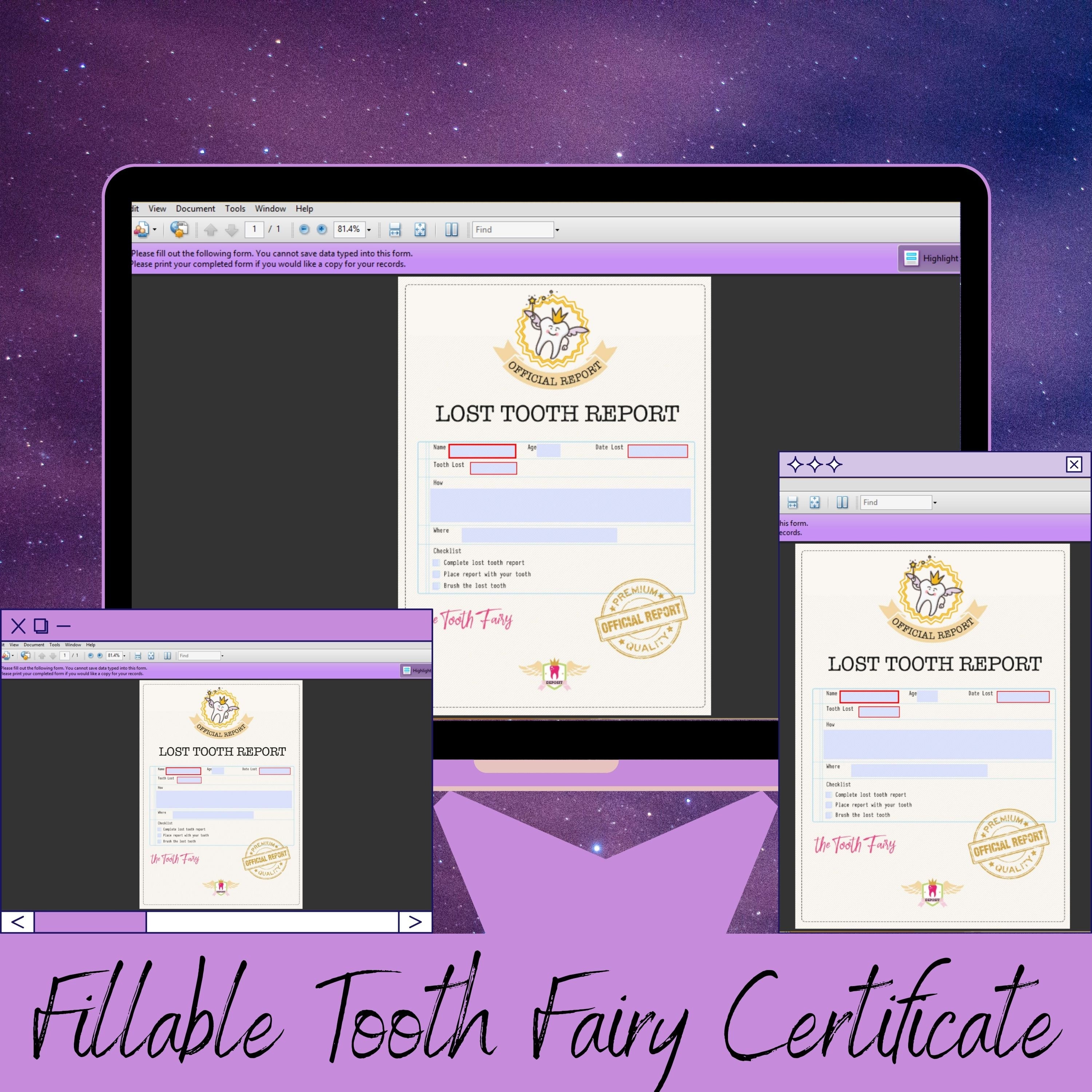 Tooth Fairy Receipt Editable, Printable Certificate Tooth Record Chart ...