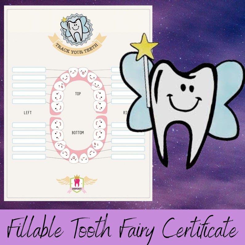 Tooth Fairy Receipt Editable, Printable Certificate Tooth Record Chart ...