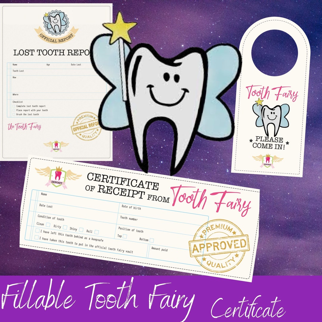 Tooth Fairy Receipt Editable, Printable Certificate Tooth Record Chart ...