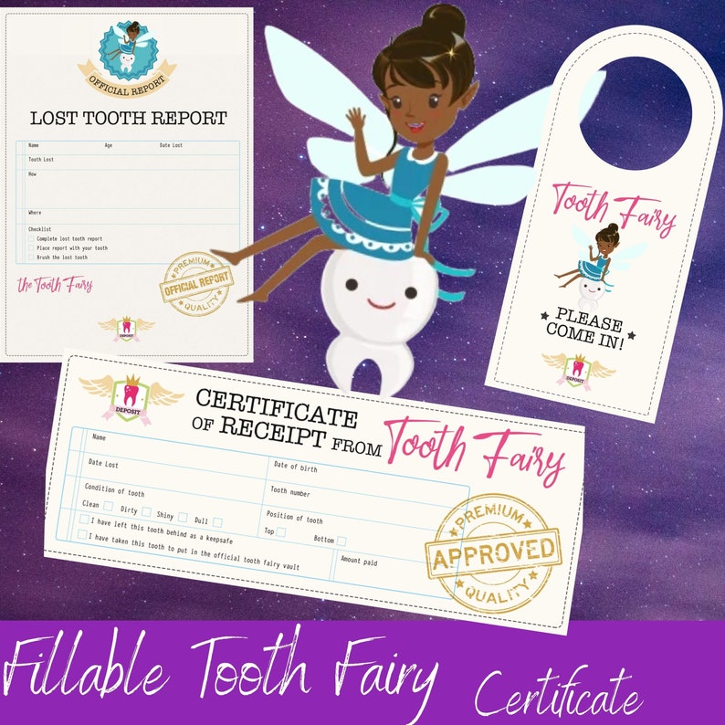 Tooth Fairy Receipt Editable, Printable Certificate Tooth Record Chart ...