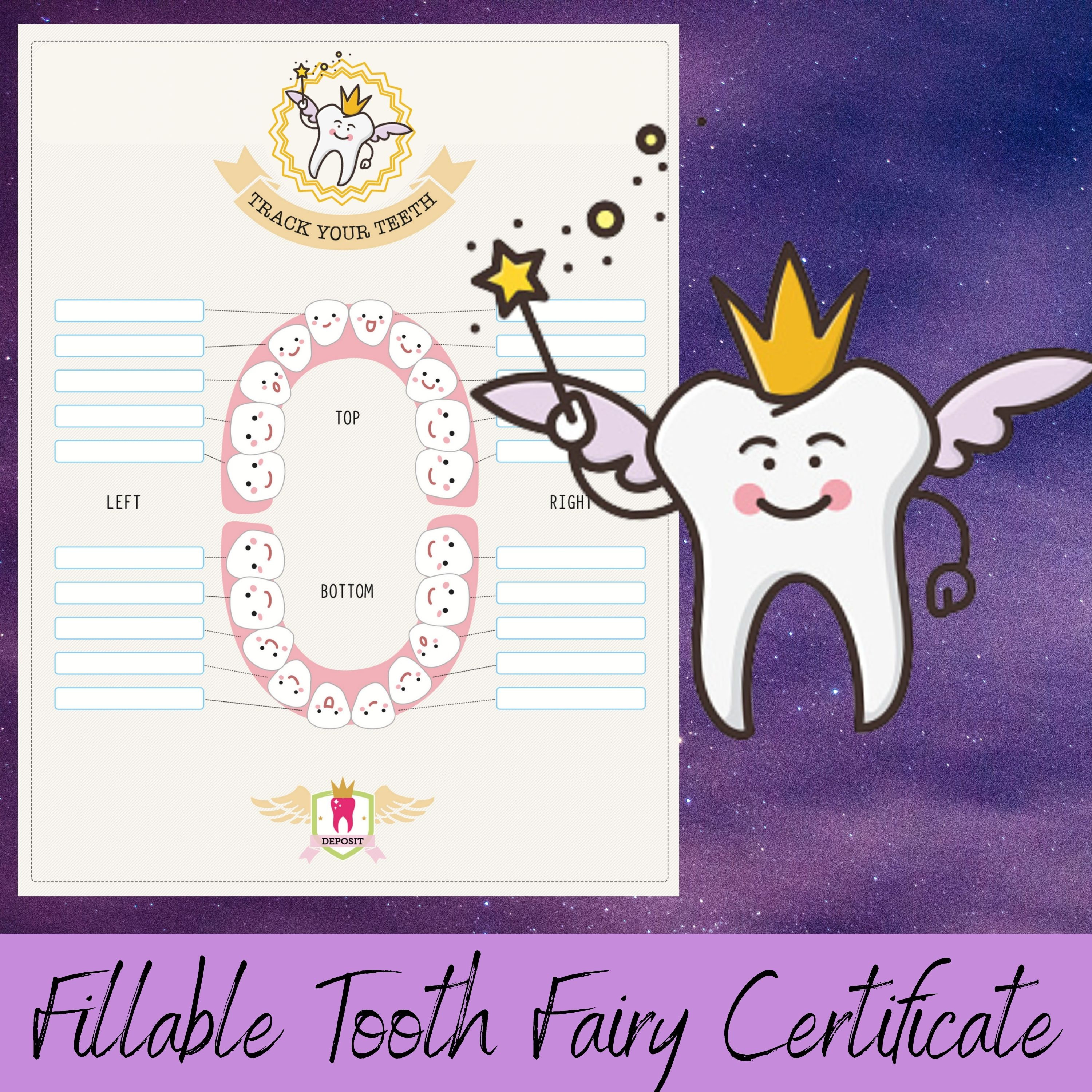 Tooth Fairy Receipt Editable, Printable Certificate Tooth Record Chart ...