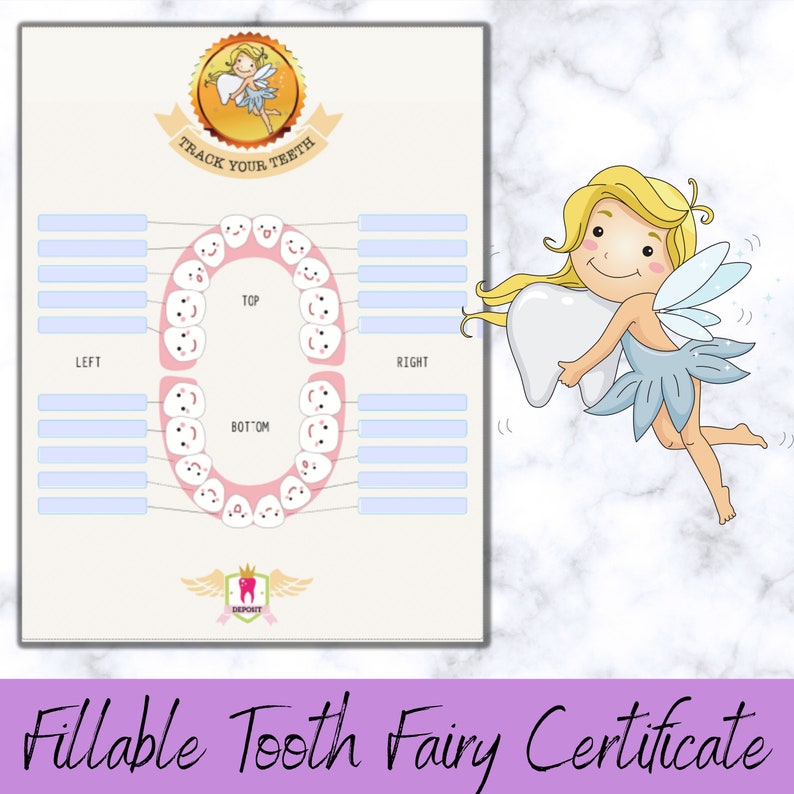 Tooth Fairy Receipt Editable, Printable Certificate Tooth Record Chart ...