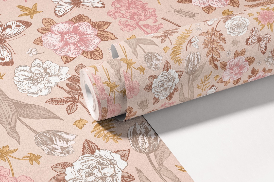 Pink Cottage Floral Wallpaper Peel and Stick Wallpaper Designer ...