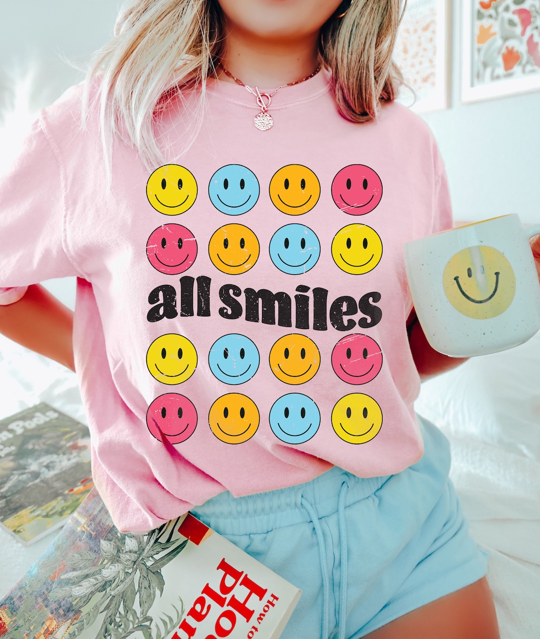 Smiley Face Retro Shirt for Women Oversized Graphic T-shirt Vintage ...