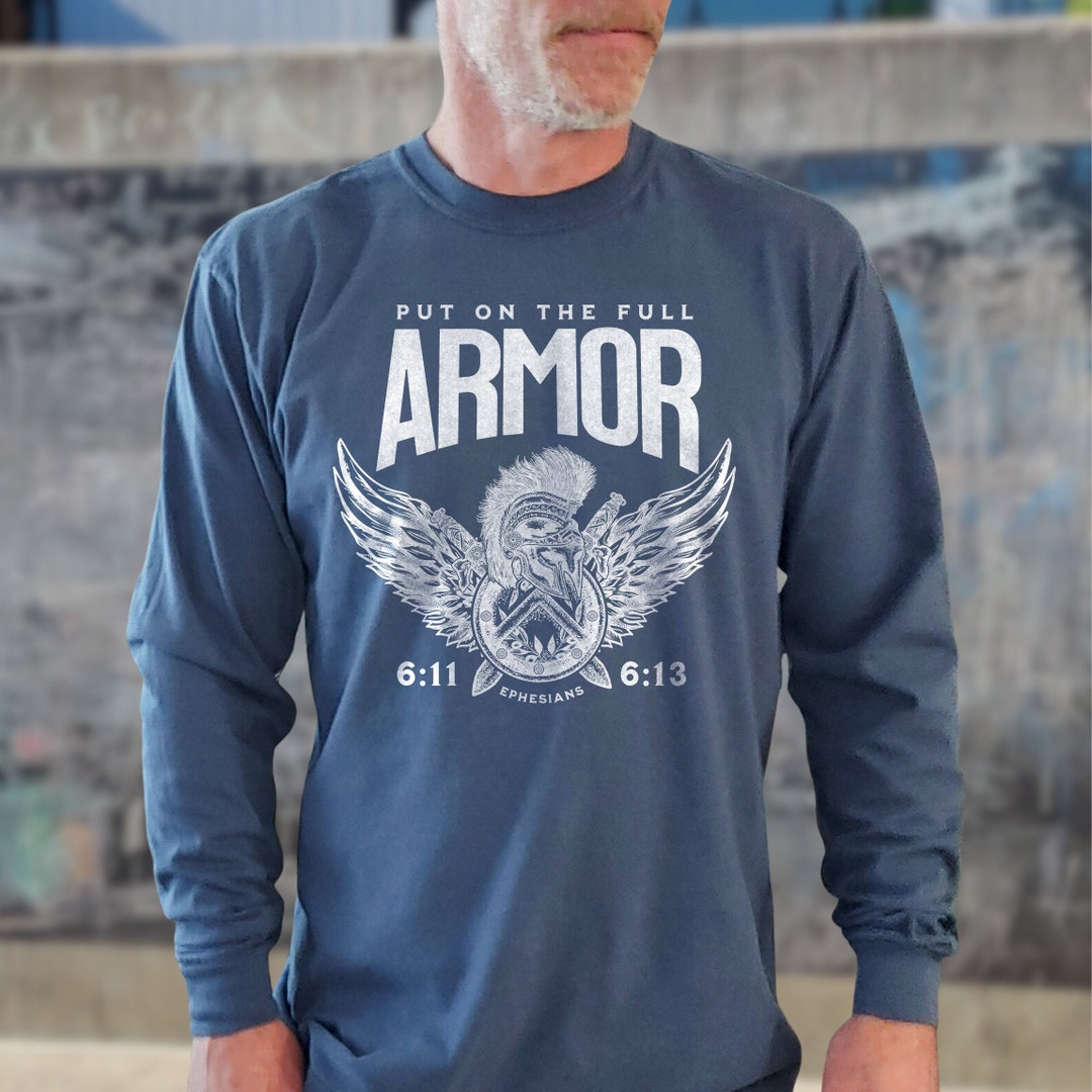 Mens Christian Armor of God Long Sleeve Shirt Bible Verse Shirt Comfort ...