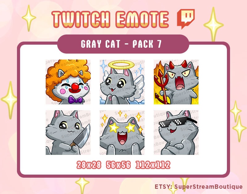 Twitch Emotes Gray Cat Pack 7, Cute Twitch Emote Set, Emoji Discord ...