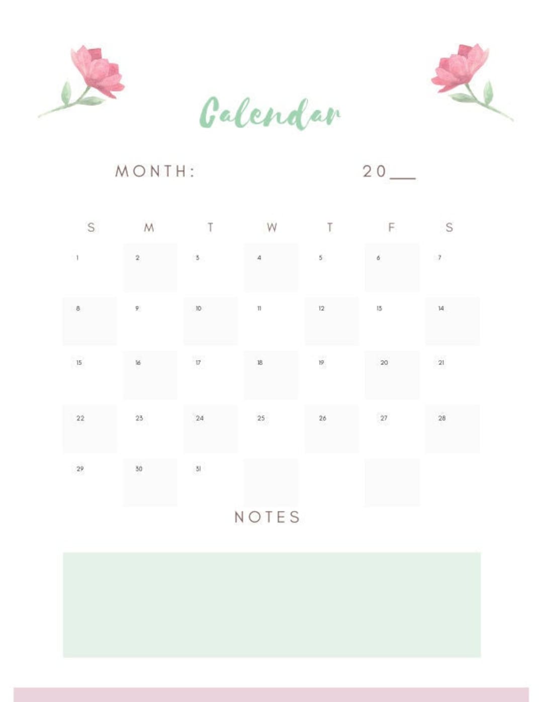 Printable Calendar - Etsy
