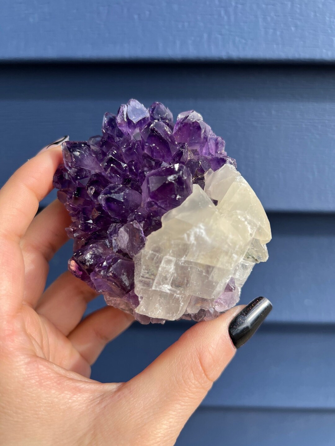 Beautiful Amethyst Geode Cluster With Calcite, Deep Purple Amethyst ...
