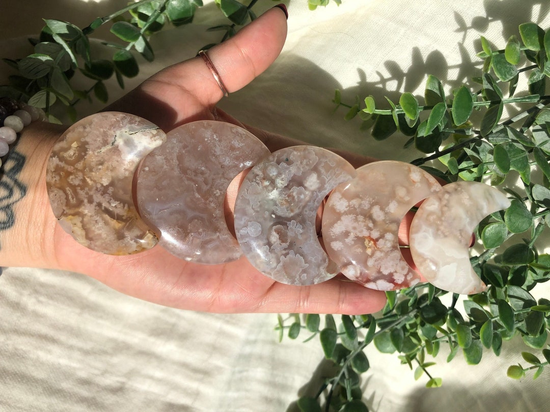 ONE Beautiful Flower Agate Moon | Cherry Blossom Agate Cresent ...