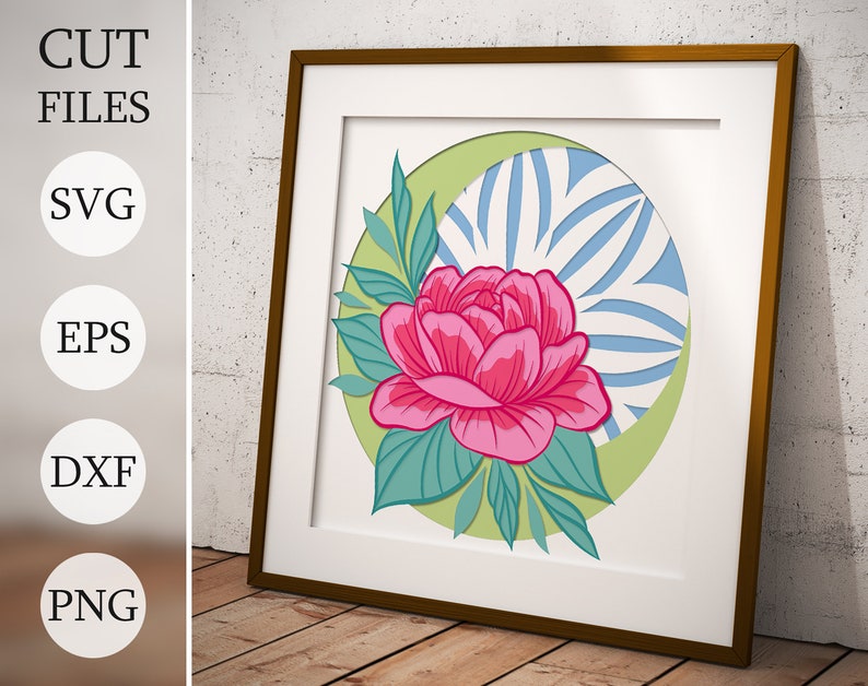 Caja de sombras 3D de flor de peonía SVG: archivos de mandala en capas - Etsy México