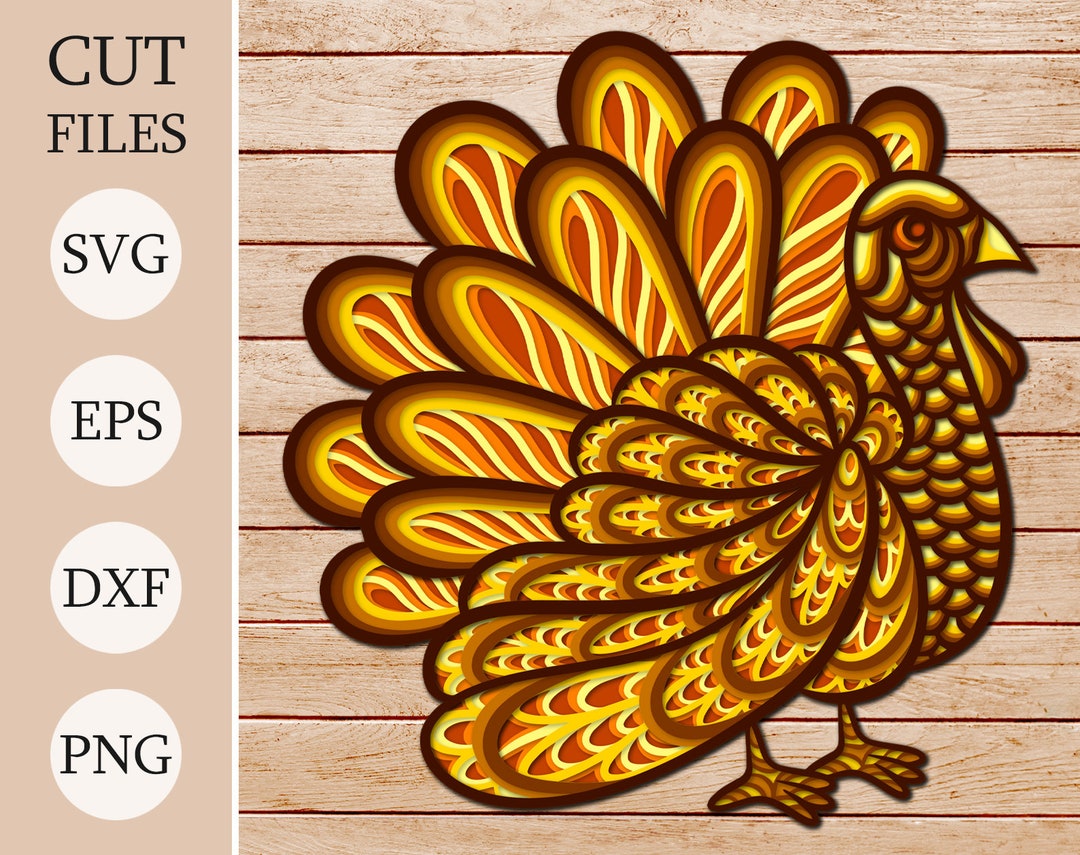 Mandala Turkey 3d Shadow Box SVG, Layered Files for Cricut, Cardstock ...