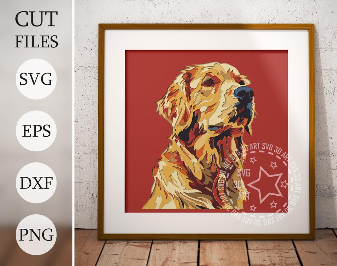 Golden Retriever 3D Shadow Box SVG: Pet Memorial Gift, Laser Cut File ...