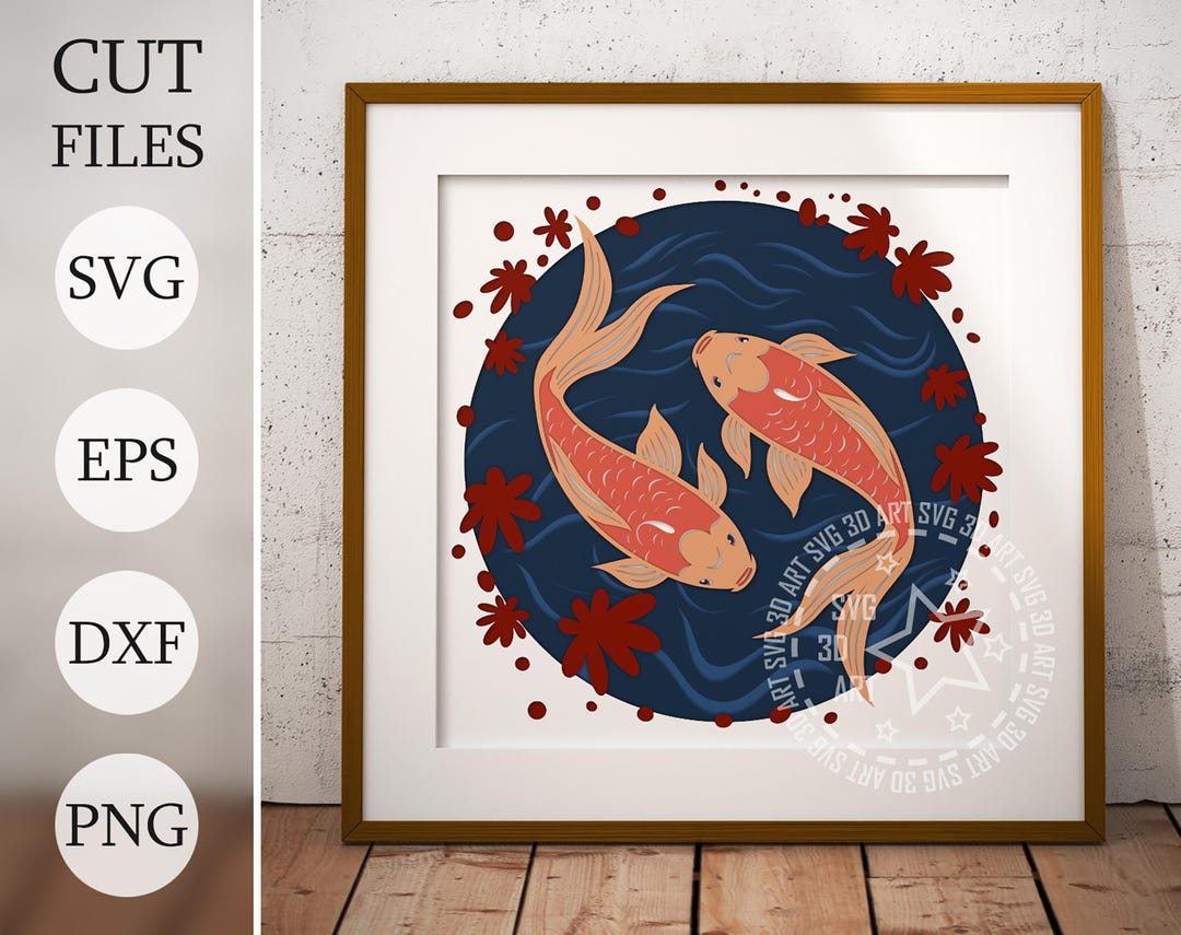 Koi Fishes 3d Shadow Box SVG, Layered Files for Cricut, Cardstock SVG ...