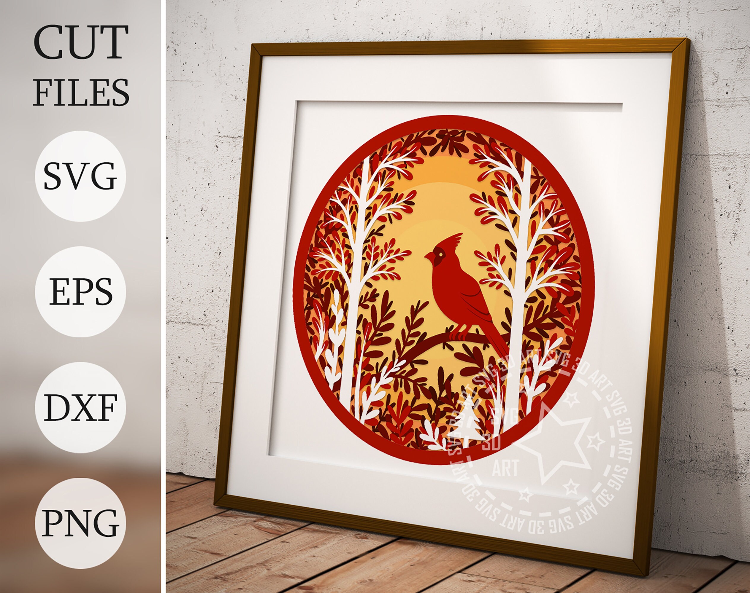 Cardinal Bird 3D Shadow Box SVG: Layered Mandala Design (digital ...