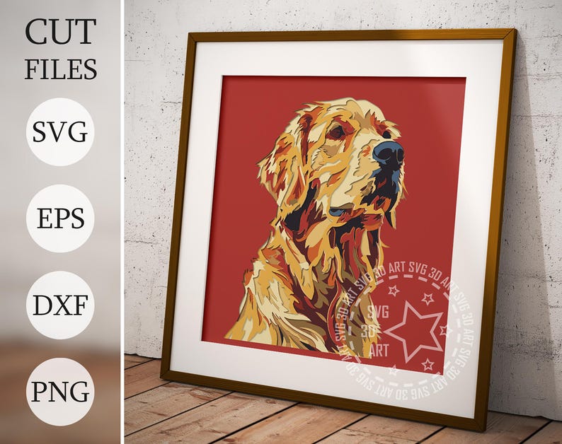 Golden Retriever 3D Shadow Box SVG: Pet Memorial Gift, Laser Cut File ...