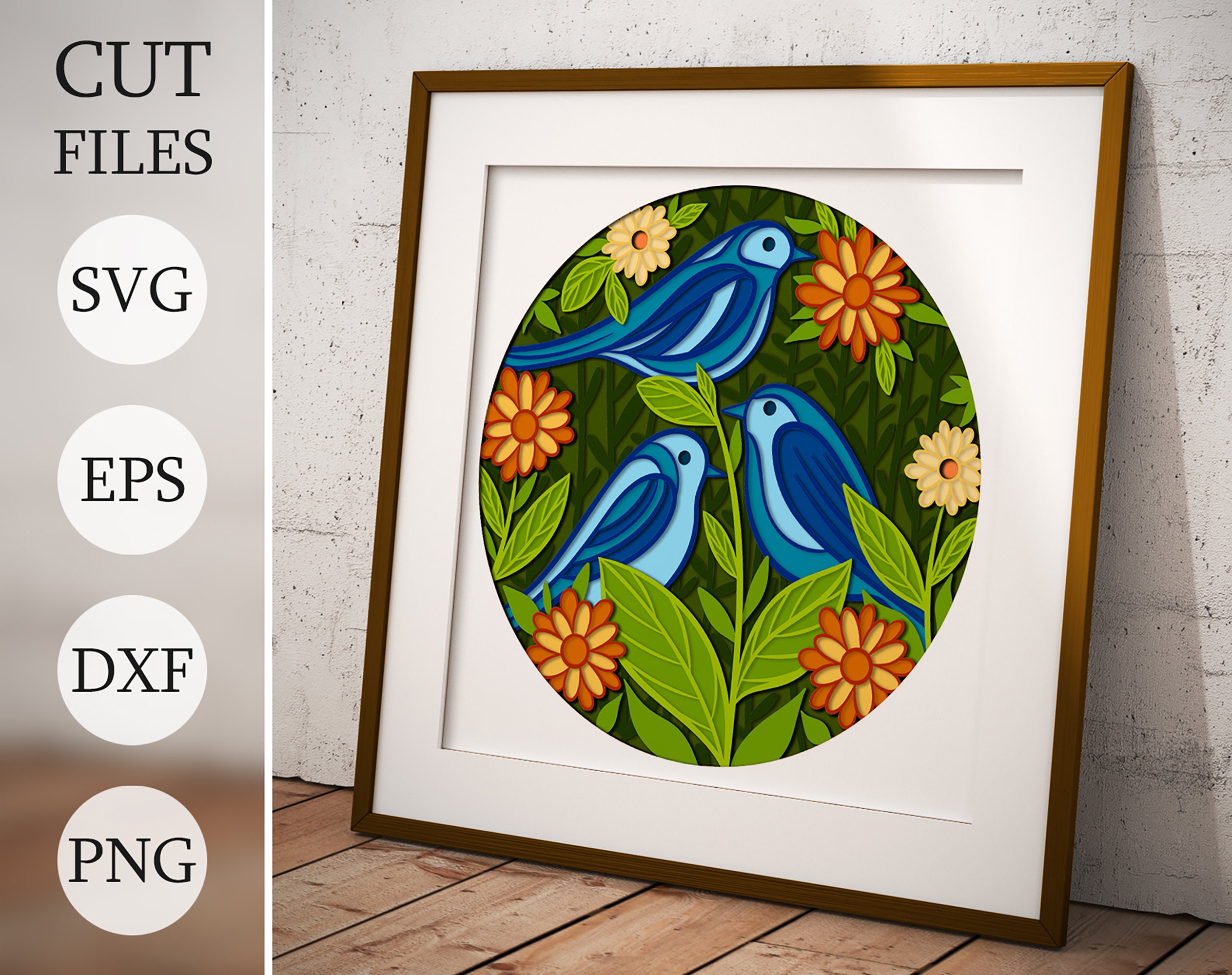 Birds in Flowers 3D Shadow Box SVG: Layered Cricut Files, Laser Cut ...