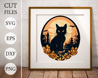 Halloween Pumpkin Cat 3d Shadow Box SVG, Layered Files for Cricut, Cardstock SVG, Laser Cut DXF ...