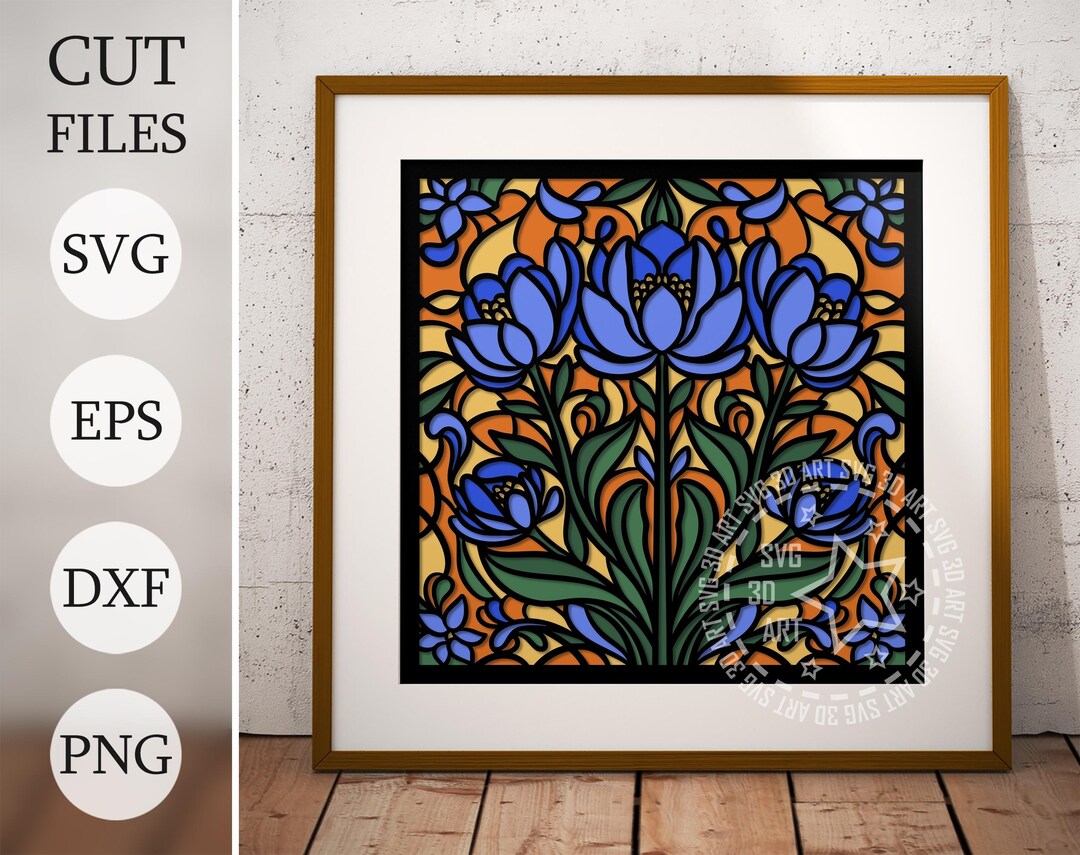 Stained Glass Tulips Shadow Box SVG: Layered Floral Laser Cut File - Etsy