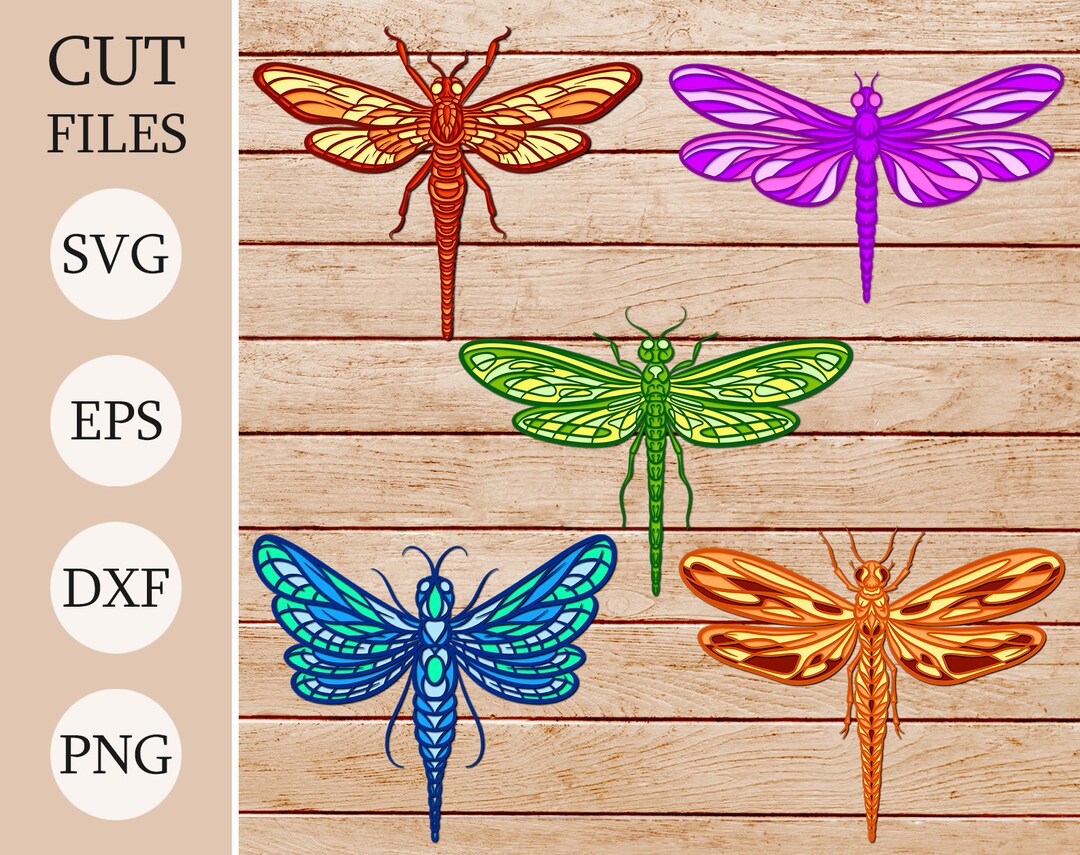 Layered Dragonfly 3d Shadow Box SVG, Set of 5 Layered Dragonflies ...