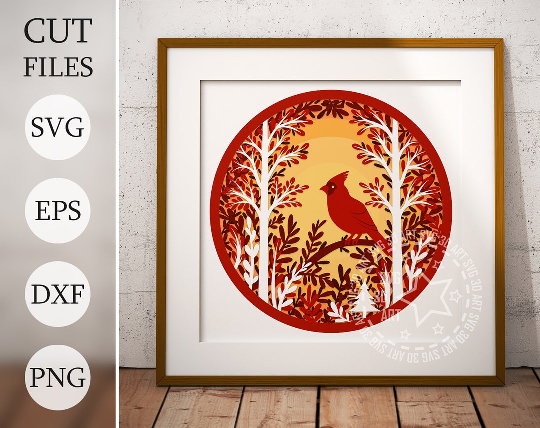 Cardinal Bird 3D Shadow Box SVG: Layered Mandala Design (digital ...