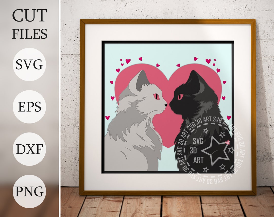 Valentines Cats 3d Shadow Box SVG, Animals, Cat Svg, Layered Files for ...