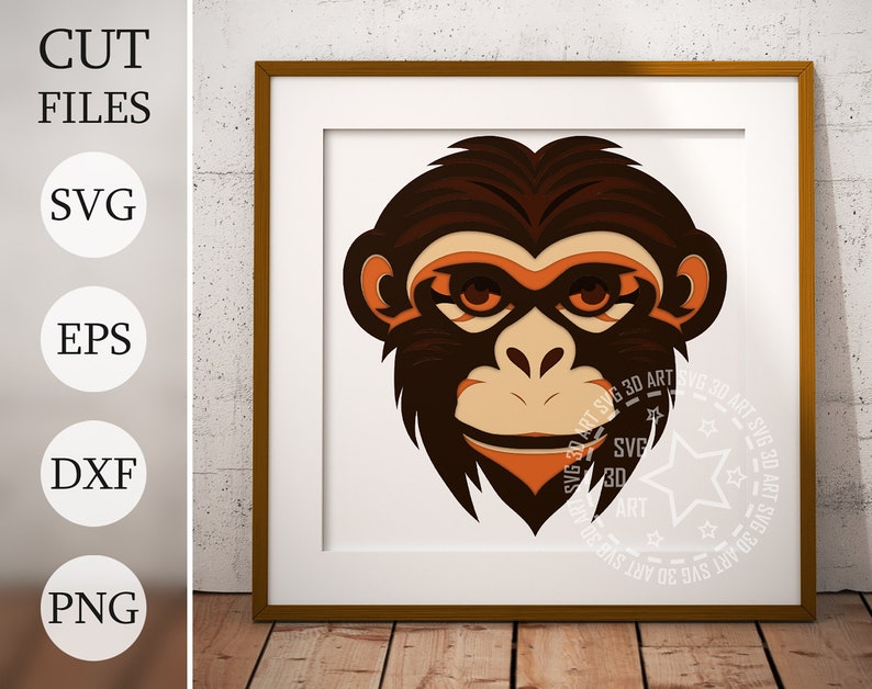 Monkey 3d Shadow Box SVG, Layered Files for Cricut, Cardstock SVG, Monkey Laser Cut DXF File, 3d ...