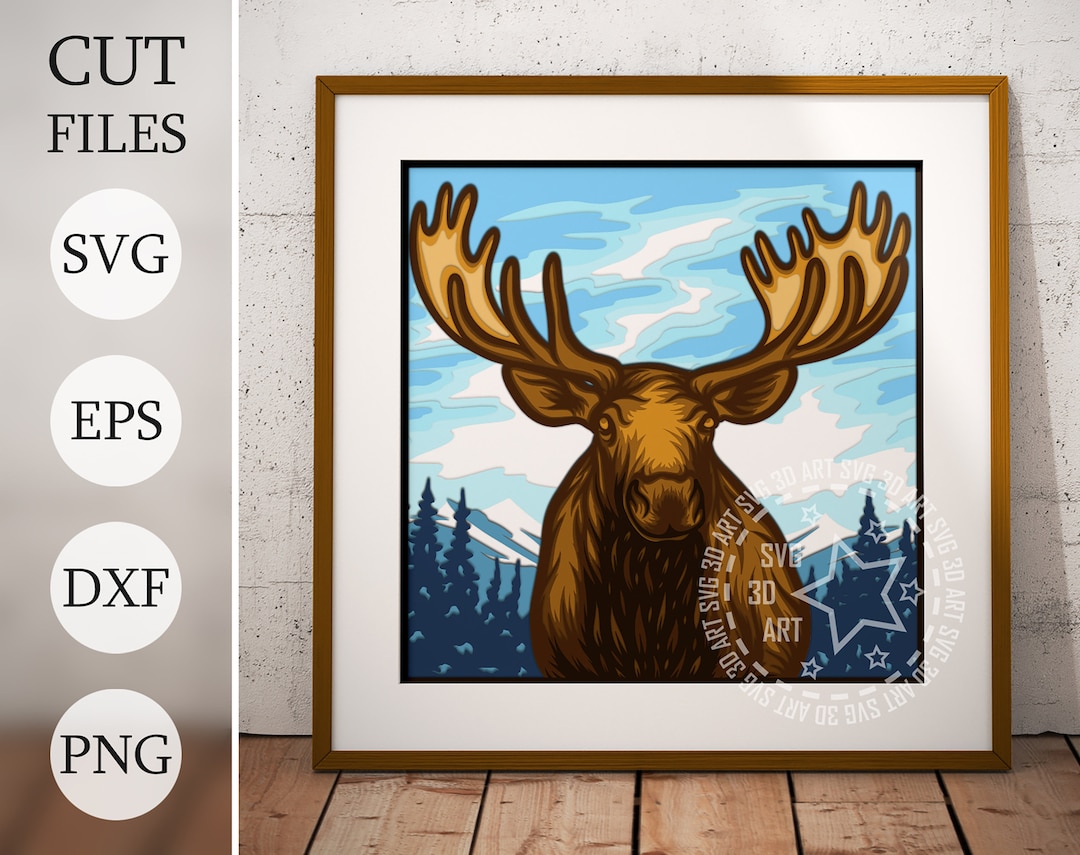 Moose 3d Shadow Box SVG, Layered Files for Cricut, Cardstock SVG, Moose ...