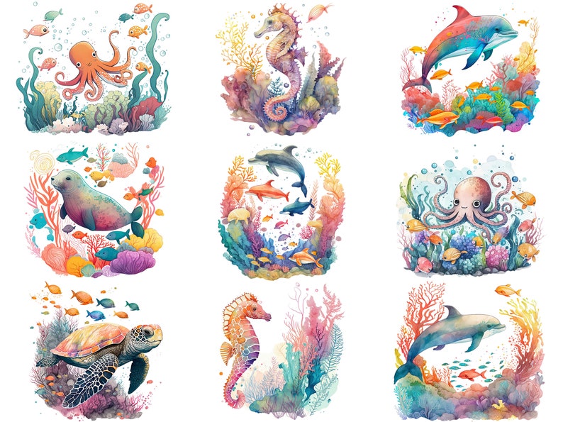 Nursery Sea Animals PNG Clipart Bundle Marine Animals Sea - Etsy