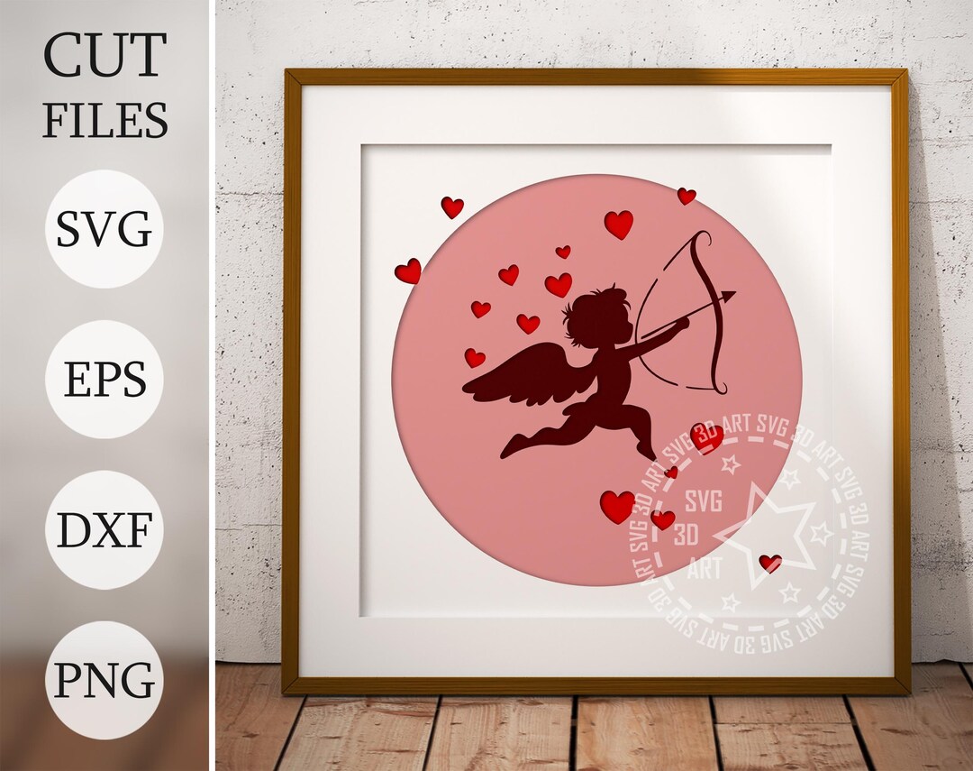 Cupid Angel 3D Shadow Box SVG: Valentine's Day Laser Cut File (digital ...