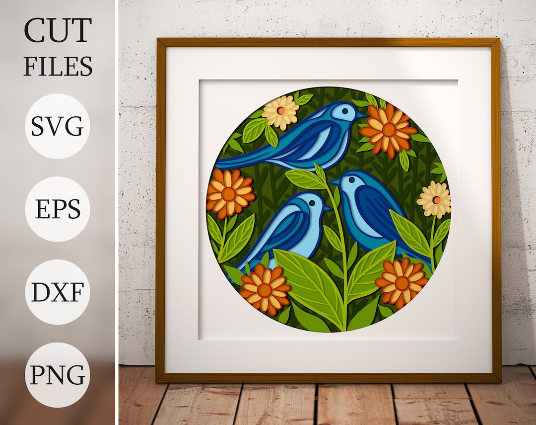 Birds in Flowers 3D Shadow Box SVG: Layered Cricut Files, Laser Cut ...