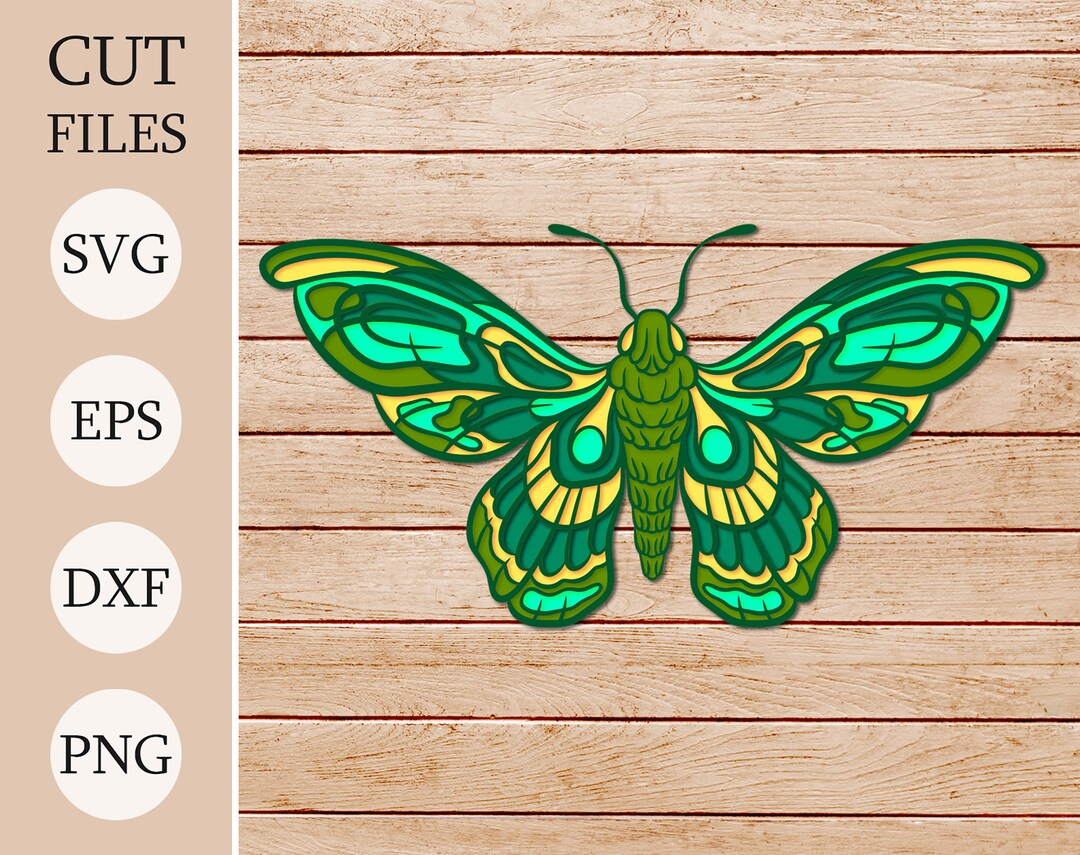 Atlas Moth 3d Shadow Box SVG, Layered Green Moth Files for Cricut ...