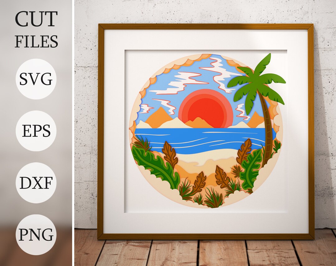 Sunny Summer Beach 3d Shadow Box SVG, Archivos en capas para Cricut ...