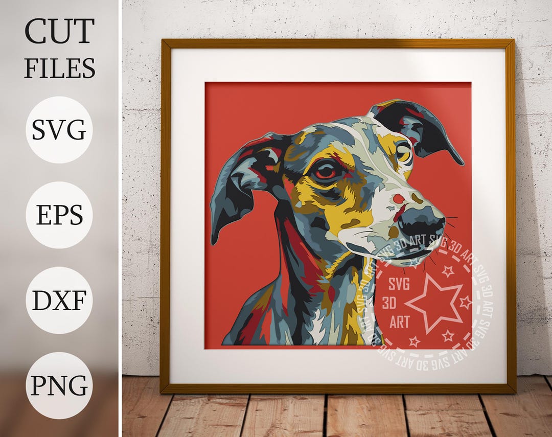Greyhound Dog Portrait 3d Shadow Box SVG, Landscape, Greyhound Puppy ...