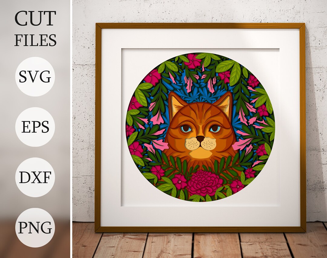 Orange Cat in Flowers 3d Shadow Box SVG, Layered Files for Cricut ...