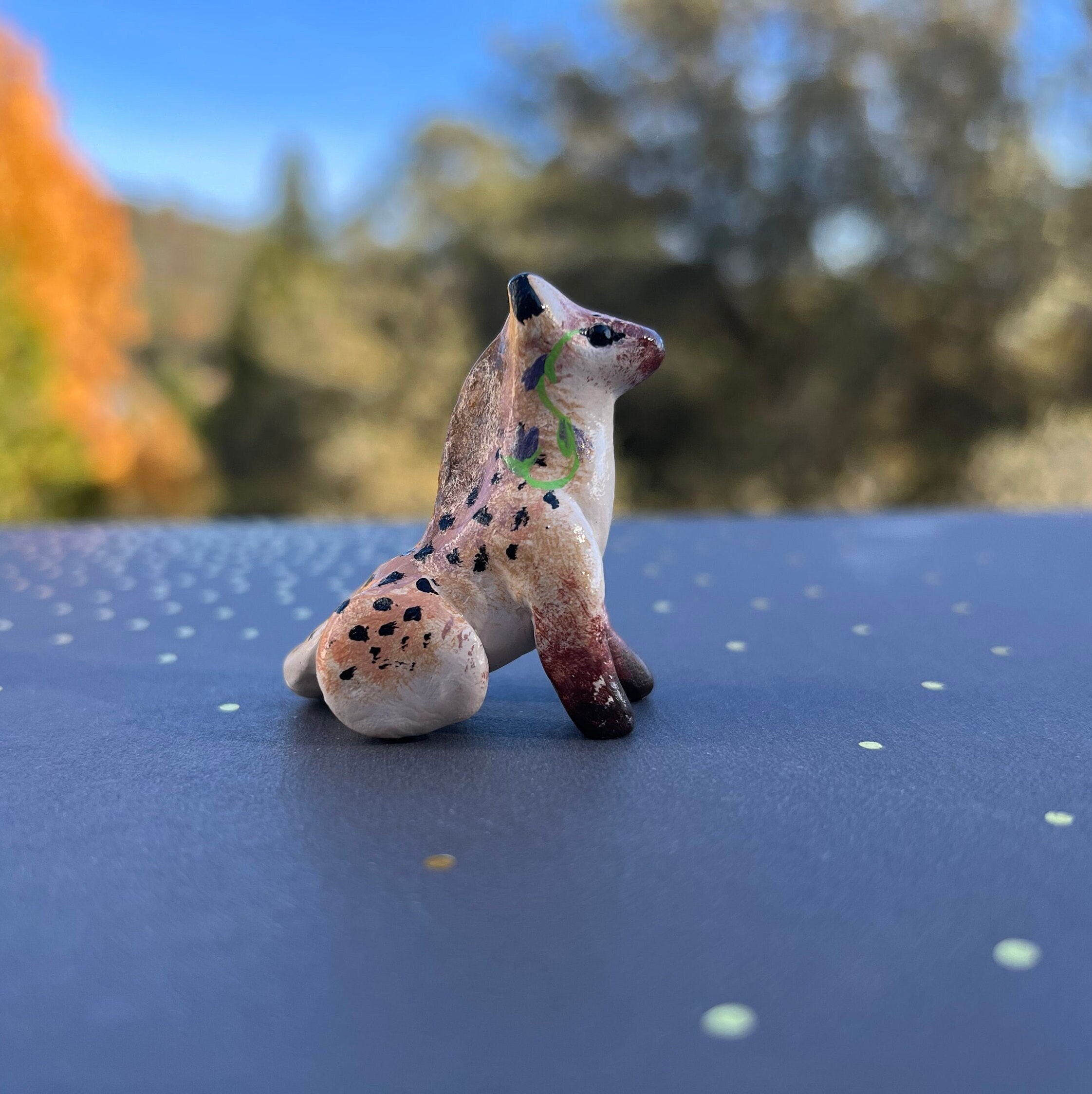 Handmade Clay Flowering Hyena Figurine - Etsy