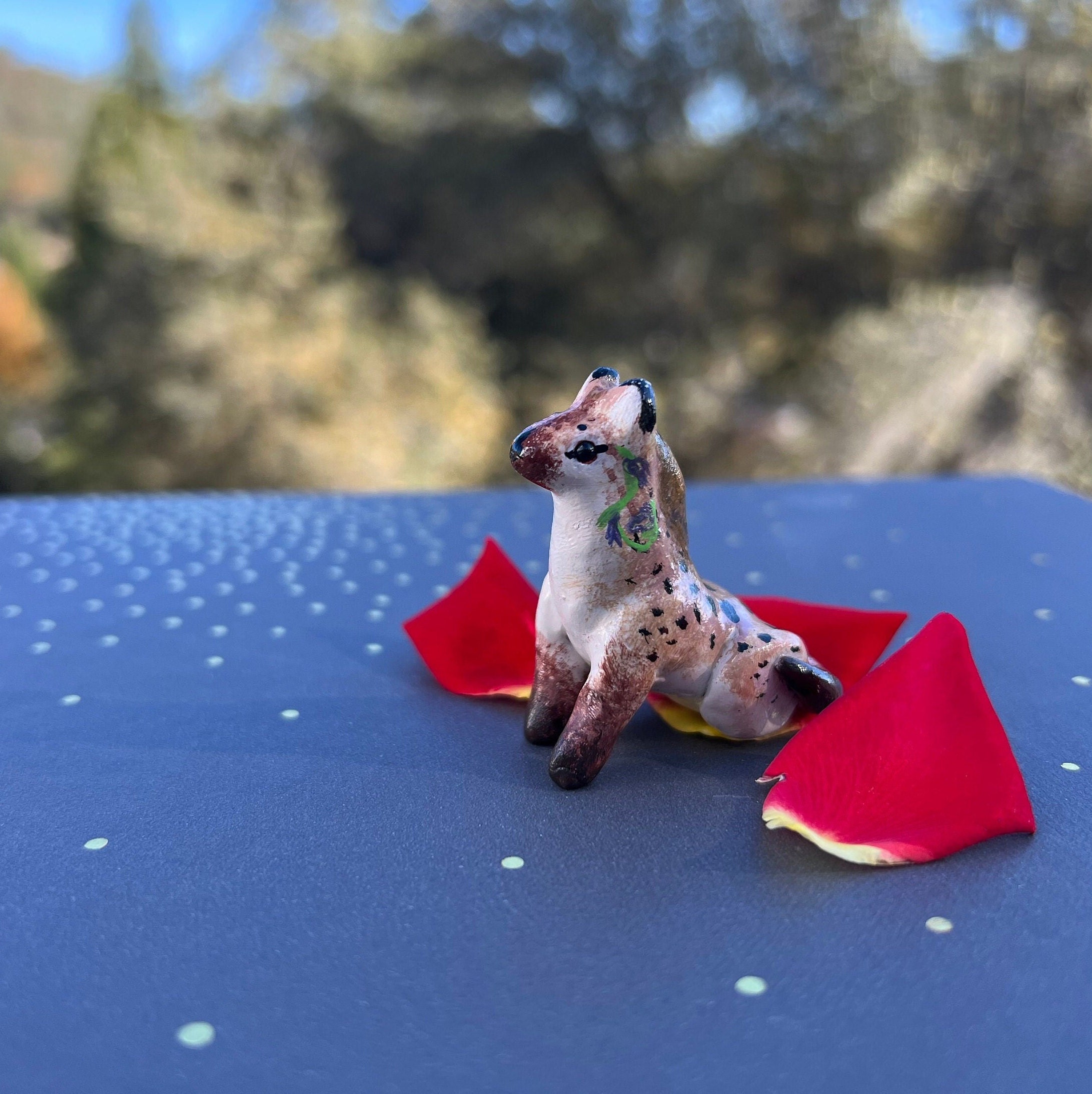 Handmade Clay Flowering Hyena Figurine - Etsy