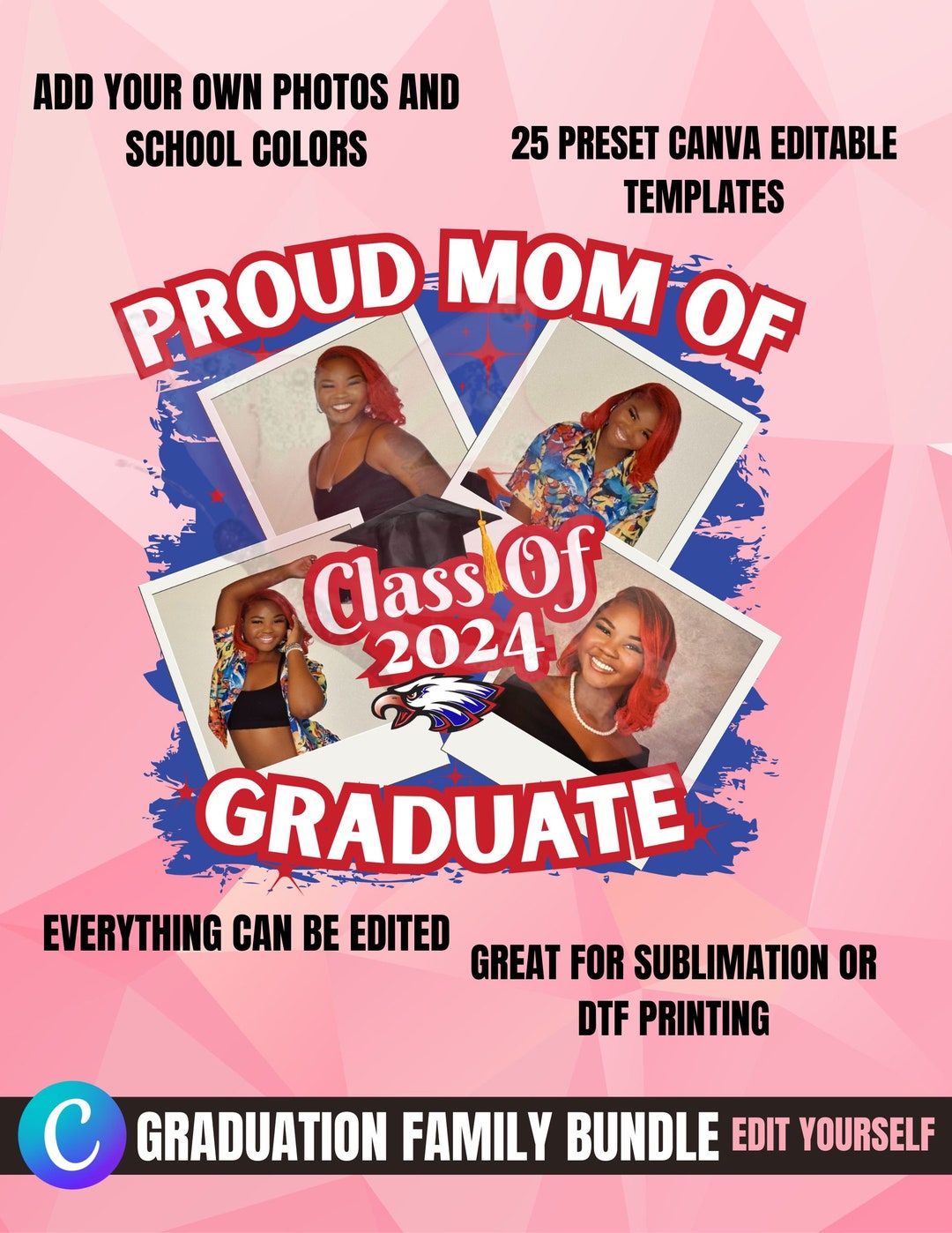 Proud Graduate Family Bundle, Editable Canva Template - Etsy