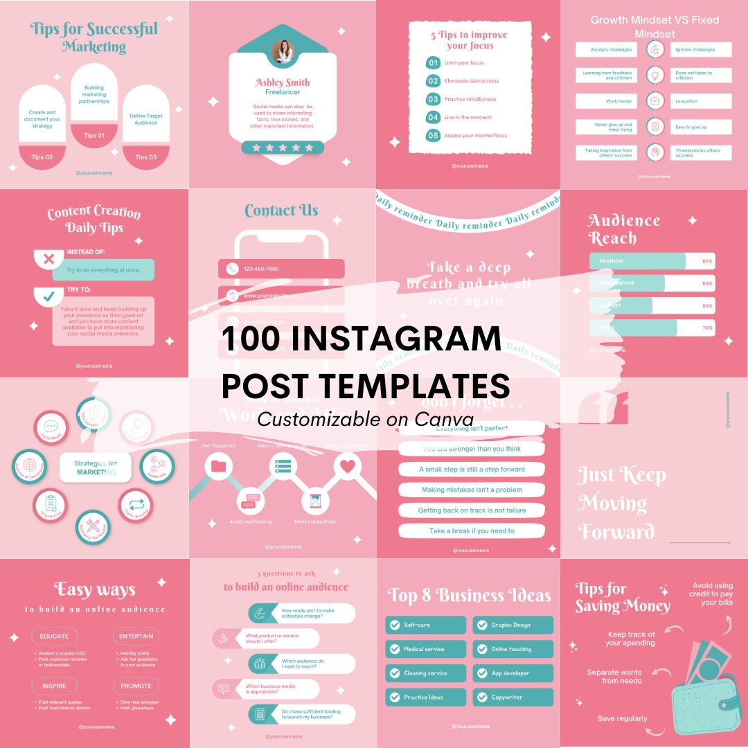 100 Instagram Templates | Digital Marketing Social Media Post Templates ...