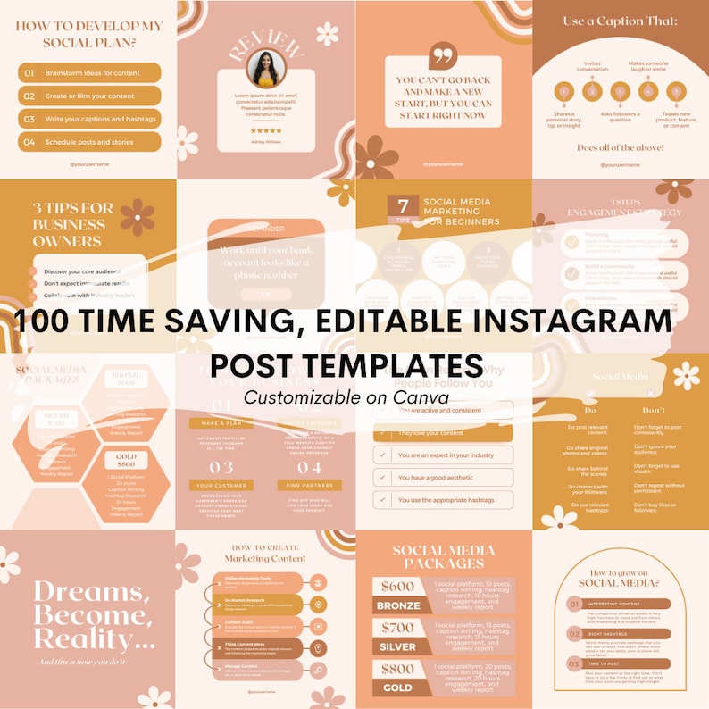 100 Instagram Templates | Digital Marketing Social Media Post Templates ...