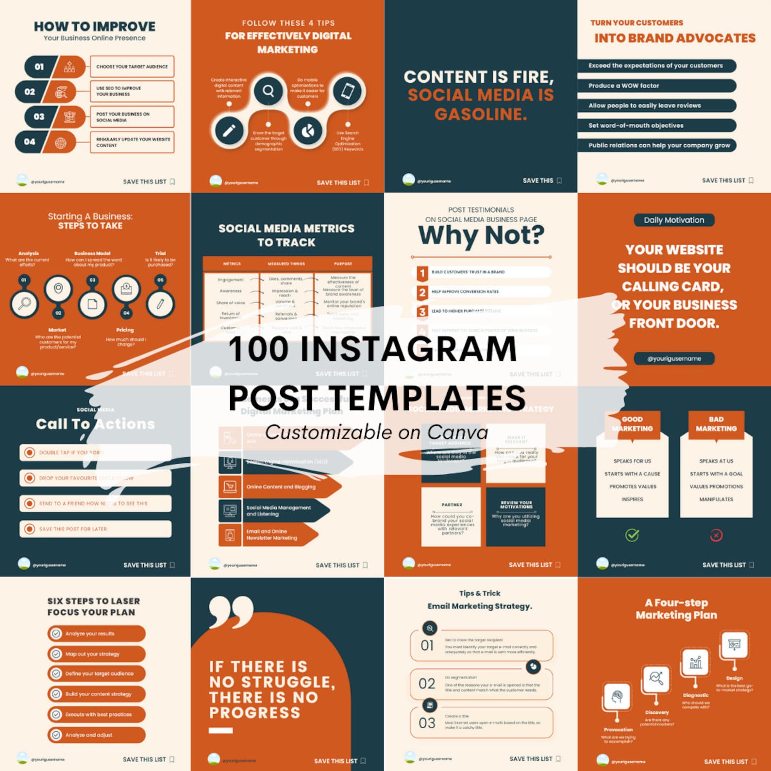100 Instagram Templates | Digital Marketing Social Media Post Templates ...