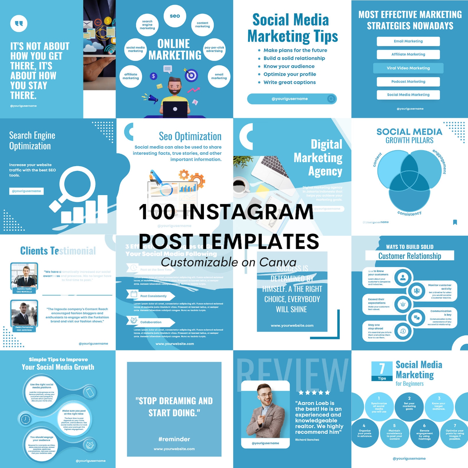 100 Instagram Templates | Digital Marketing Social Media Post Templates ...