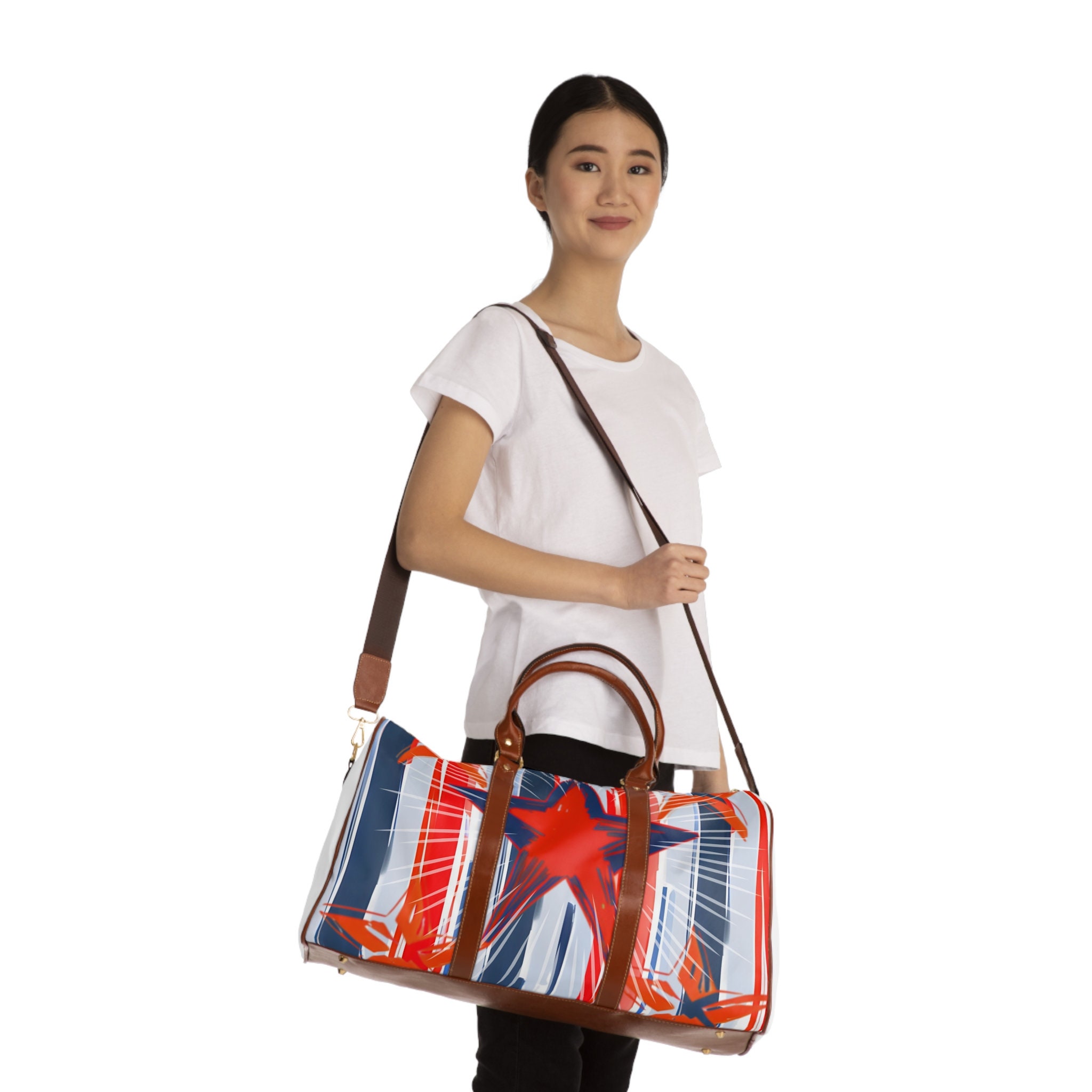 Patriotic Red White Blue Suitcase, Waterproof Weekender Travel Bag ...