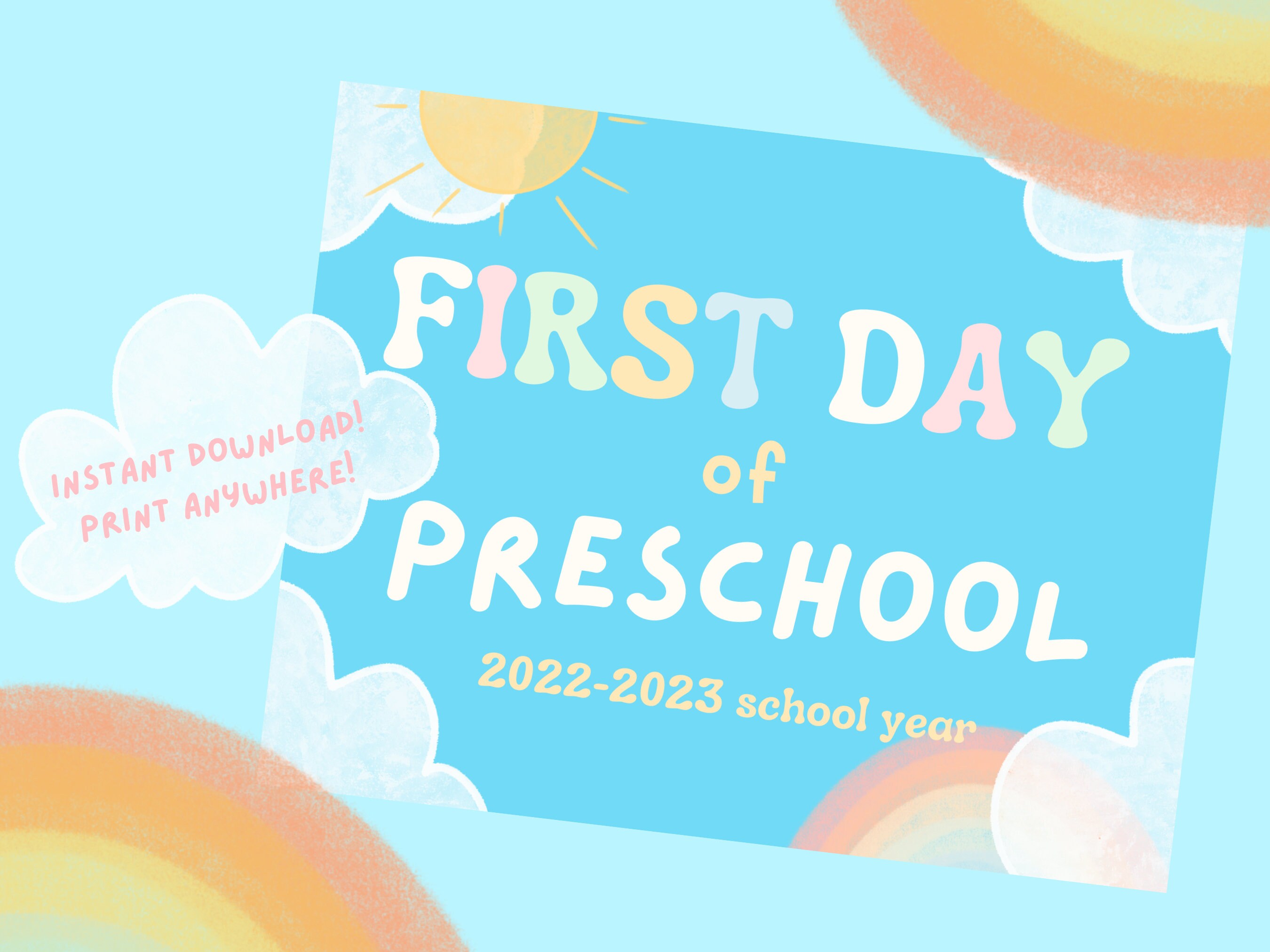 First Day of Preschool Printable, Preschool Sign, First Day Photo Prop ...