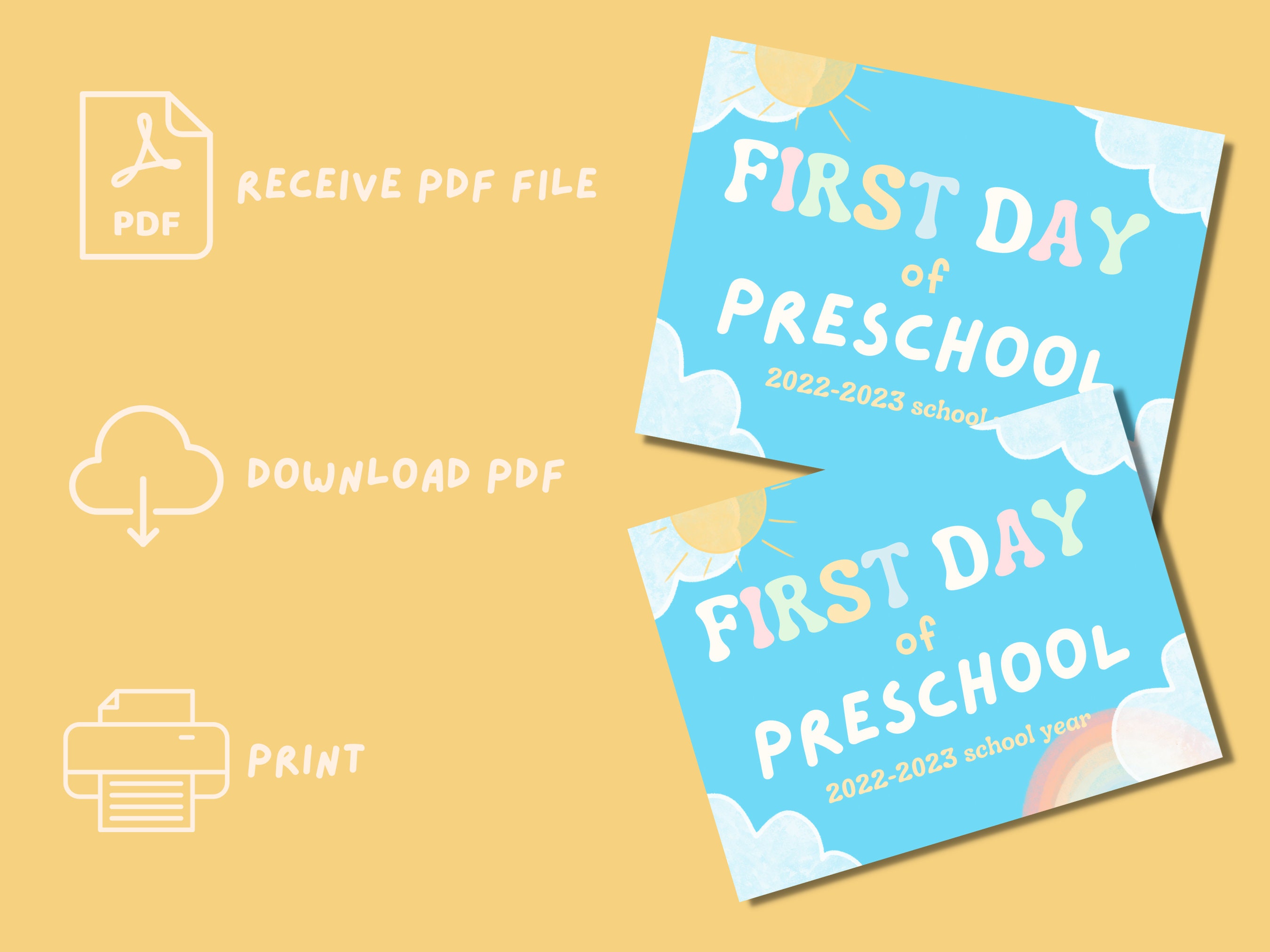 First Day of Preschool Printable, Preschool Sign, First Day Photo Prop ...