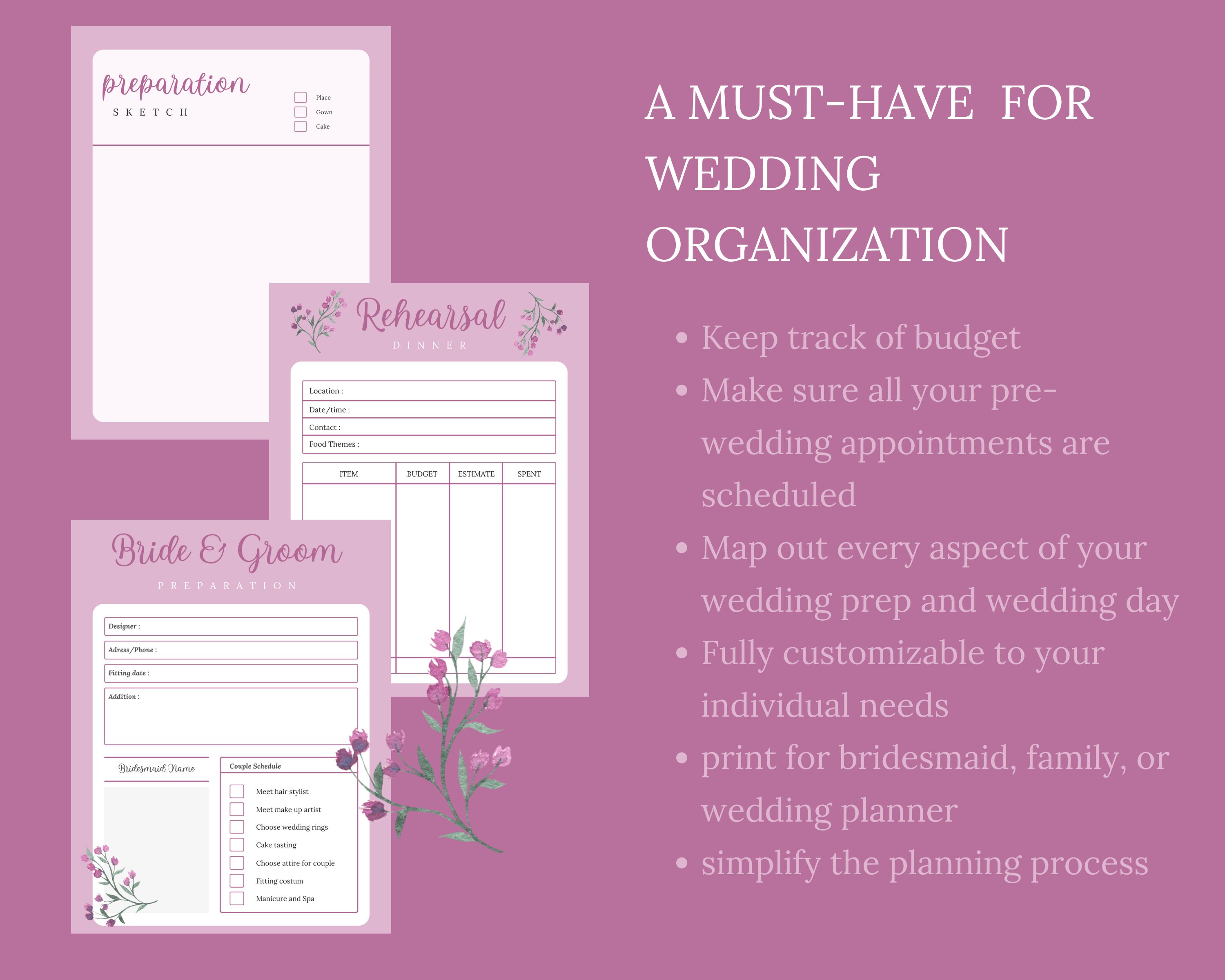 Wedding Checklist Bridal Planner Wedding Organizer Wedding - Etsy