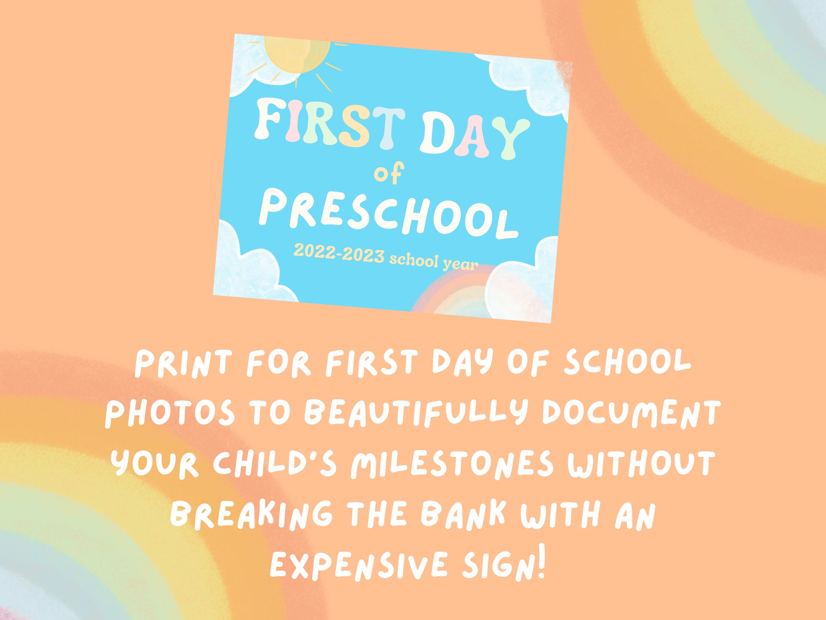 First Day of Preschool Printable, Preschool Sign, First Day Photo Prop ...