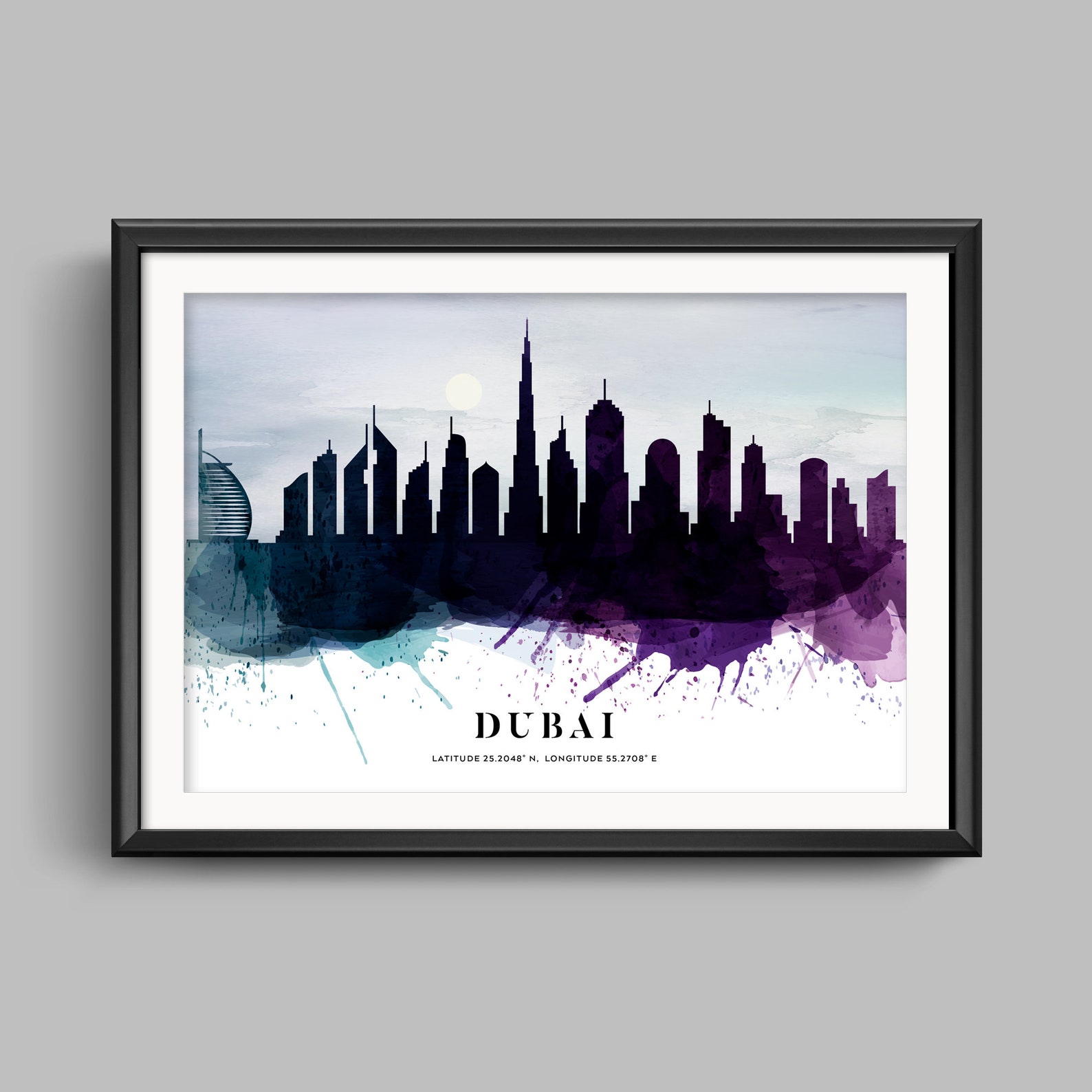 Dubai Skyline Poster, Dubai Watercolor Cityscape, Dubai Cityscape ...